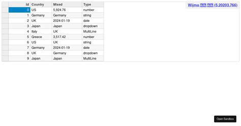 동일 Column에 다른 Input Editor Codesandbox