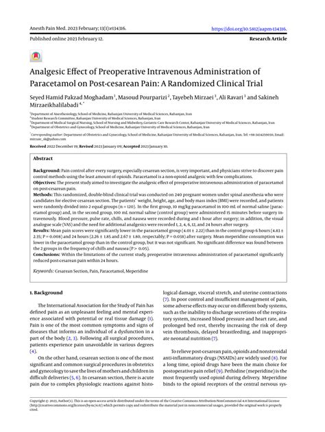 Pdf Analgesic Effect Of Preoperative Intravenous Administration Of Paracetamol On Post
