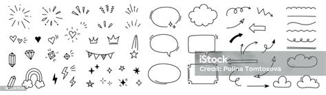 손으로 그린 선 귀여운 별 반짝임 하트 화살표 요소 낙서 하트 화살표 별 반짝임 장식 세트 아이콘입니다 간단한 스케치 선 스타일 강조 주의 패턴 요소 벡터 가리키기에 대한