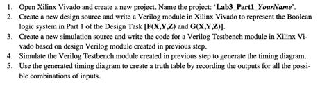 Solved 1 Open Xilinx Vivado And Create A New Project Name