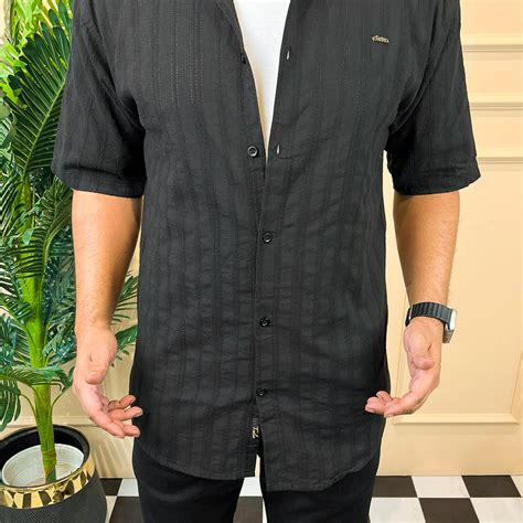 Turbo Wave Texture Crochet Casual Shirt In Black Turbo Brands Factory