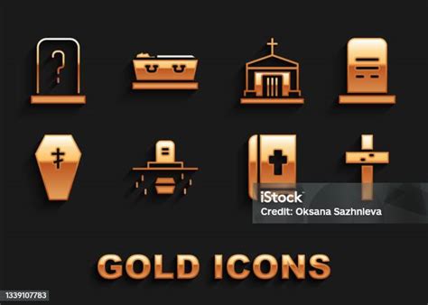 관 묘비 기독교 십자가 성경 책 관 오래된 지하실 죽은 아이콘으로 무덤을 설정합니다 벡터 검은색에 대한 스톡 벡터 아트 및 기타 이미지 Istock