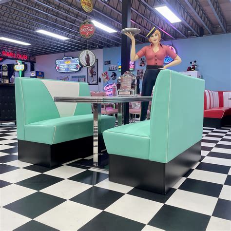 American Retro Diner Booth Set Two Seater Mint Green And V White