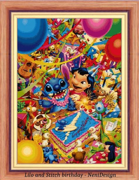 Lilo And Stitch Birthday Cross Stitch Pattern Cross Stitch Etsy