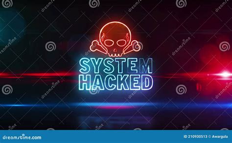 System Hacked Alert With Skull Neon Symbol Abstract Loopable Animation Stock Video Video Of