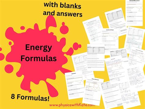 Ks4 Gcse Physics All Energy Formula Worksheets With Answers And Mindmap Teaching Resources