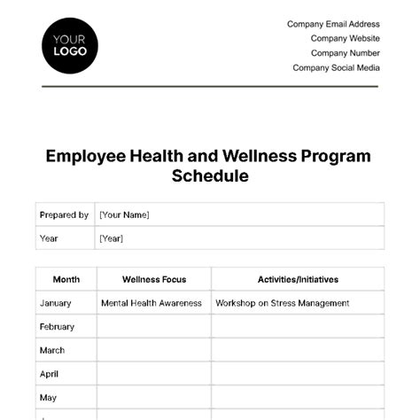 Employee Wellness Program Schedule Template Edit Online And Download