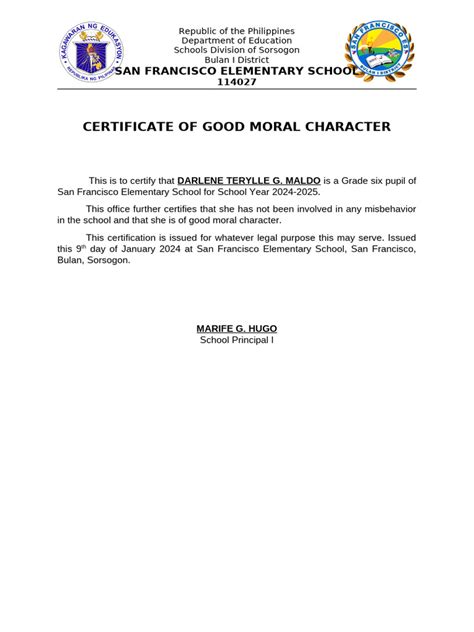 Certificate Of Good Moral Character Pdf