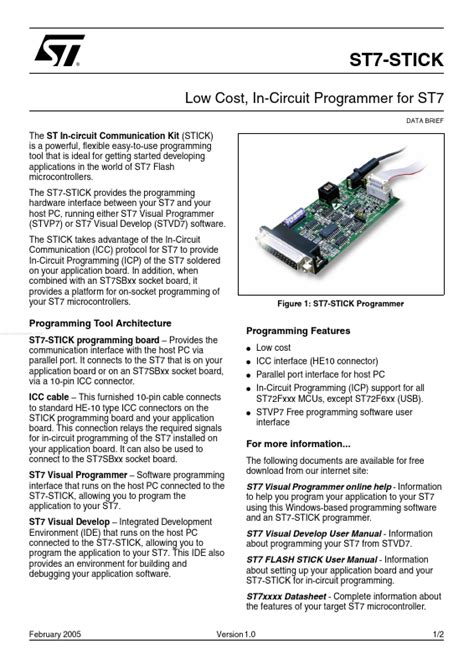 St7 Stick Datasheet In Circuit Programmer Stmicroelectronics