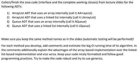 Solved Collectfinish The Java Code Interface And The