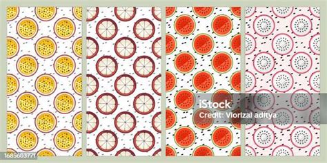 이음새가 없는 본의 집합 패션 프루트 망고스틴 수박 드래곤 프루트 과일 패턴입니다 여름 패턴입니다 직물 또는 덮개 용 패턴 배경 화면 개체 그룹에 대한 스톡 벡터 아트 및