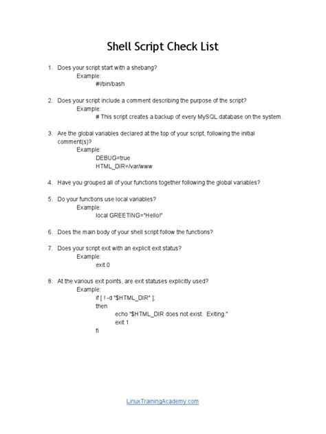 Shell Script Check List And Template Pdf
