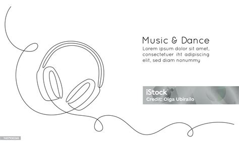 헤드폰 스피커의 연속 선 그리기 하나 간단한 선형 스타일로 노래와 재생 목록을 듣기위한 음악 및 이어폰 편집 가능한 스트로크