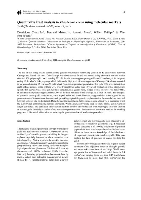 Pdf Quantitative Trait Analysis In Theobroma Cacao Using Molecular