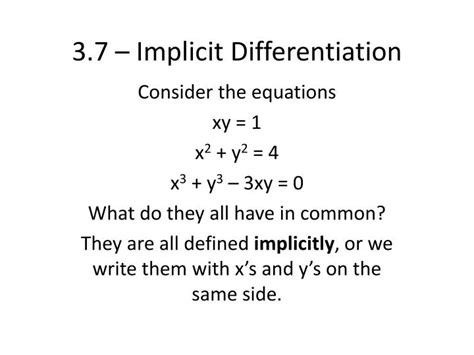 Ppt 37 Implicit Differentiation Powerpoint Presentation Free