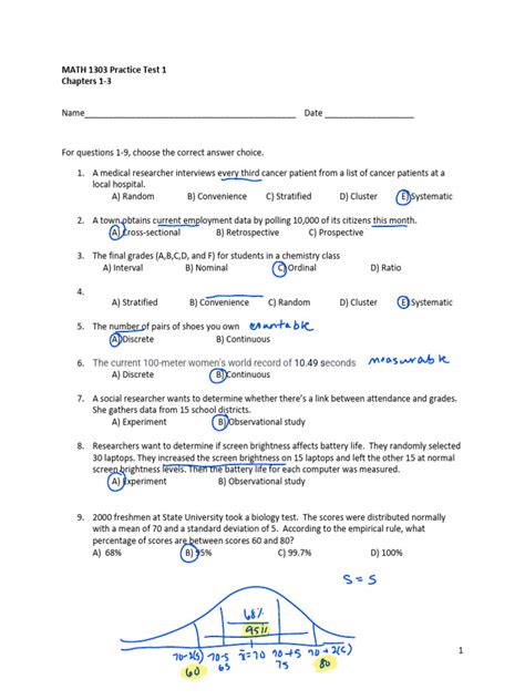 Math 1303 Practice Test 1solution Key Pdf Standard Deviation