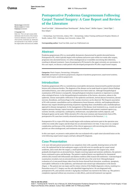 Pdf Postoperative Pyoderma Gangrenosum Following Carpal Tunnel