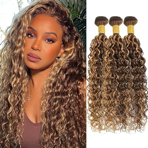 P427 Water Wave Bundles Human Hair 20 22 24 Inch Brown