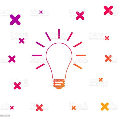 광선이있는 전구 색상은 흰색 배경에 격리 된 아이콘을 비춥니다 에너지와 아이디어 기호입니다 램프 전기 그라데이션 임의 동적 모양입니다 벡터 일러스트레이션 가능성에 대한 스톡