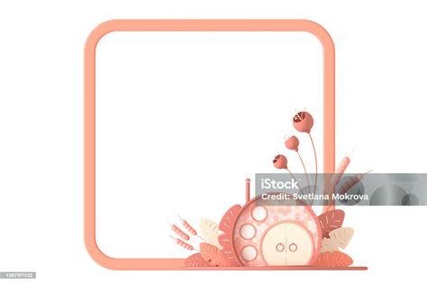 환상적인 양식에 일치시키는 식물 나무와 공간의 사본과 잔디의 배경에 대한 파스텔 가을 색상의 추상 만화 동화 작은 아늑한 집은 고립되어 있습니다 3d 일러스트레이션 0명에