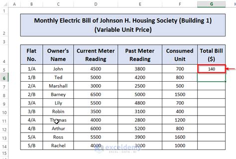 how to use electricity bill calculation formula in excel