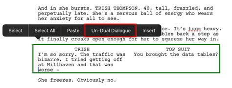 how do i create dual column dialogue in the final draft mobile app for