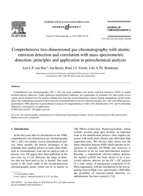 Pdf Comprehensive Two Dimensional Gas Chromatography With Atomic Emission Detection And