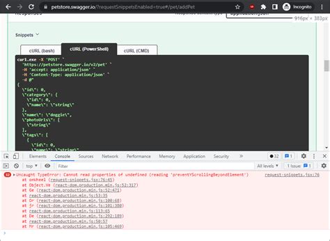 Console Errors When Scrolling Swagger Ui With Request Snippets