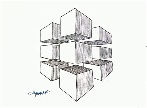 Abstract Cubes Drawing