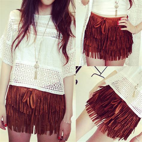 2015夏新款韩版波西米亚民族风时尚百搭麂皮绒层层流苏短裤女 好评返三元