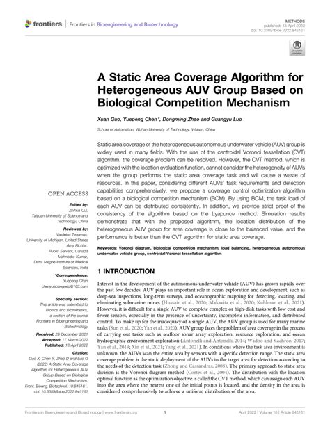 Pdf A Static Area Coverage Algorithm For Heterogeneous Auv Group Based On Biological