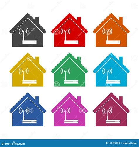 Router Icon Modem Router In House Color Icons Set Stock Vector Illustration Of Logo