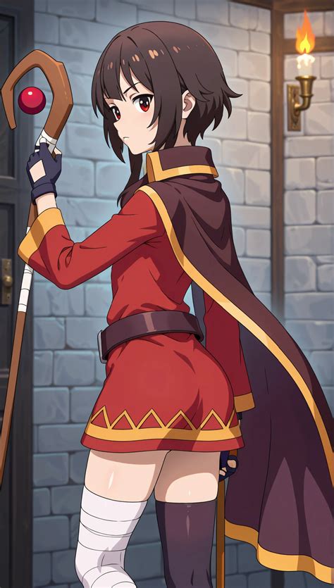 Anime Girl In Red Dress Holding A Stick And A Red Apple（megumin