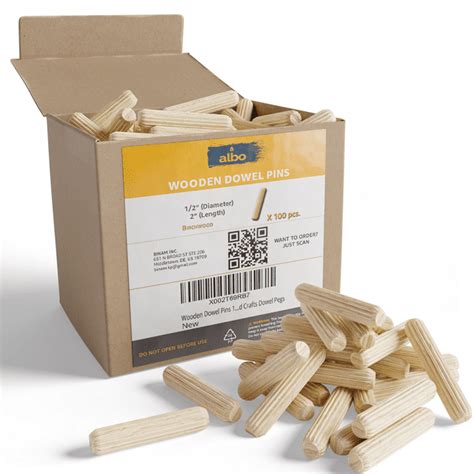 Albo Wooden Dowel Pins 12 X 2 Inch Fluted Wood Dowels Rods 100 Pack