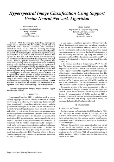 pdf hyperspectral image classification using support vector neural network algorithm