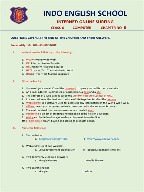 Class 6 Computers Chapter 8 Online Surfing Ms Subhashree Rout Pdf World Wide Web Internet