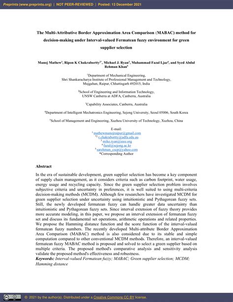 Pdf The Multi Attributive Border Approximation Area Comparison Mabac Method For Decision