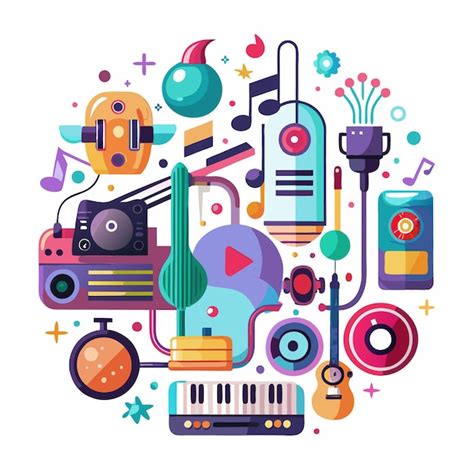 Colorful Musical Instruments And Objects In A Circular Composition Premium Ai Generated Vector