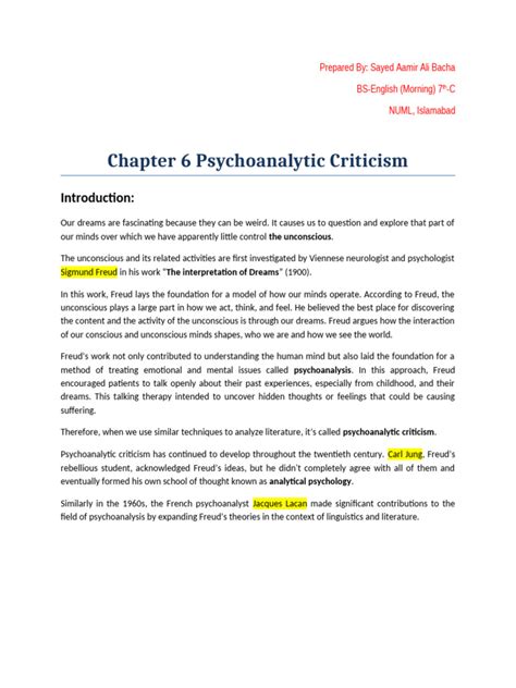 Chapter 6 Psychoanalysis Pdf Id Psychoanalysis