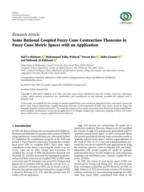 Pdf Some Rational Coupled Fuzzy Cone Contraction Theorems In Fuzzy Cone Metric Spaces With An