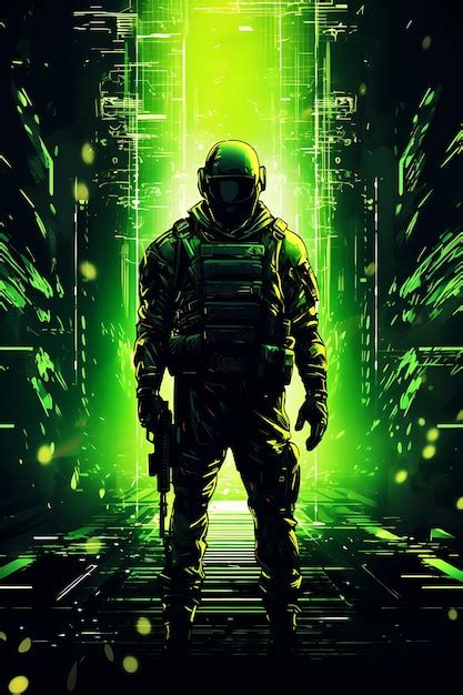 Premium Ai Image Cyberwarfare Soldier In A Digital Battlefield Binary