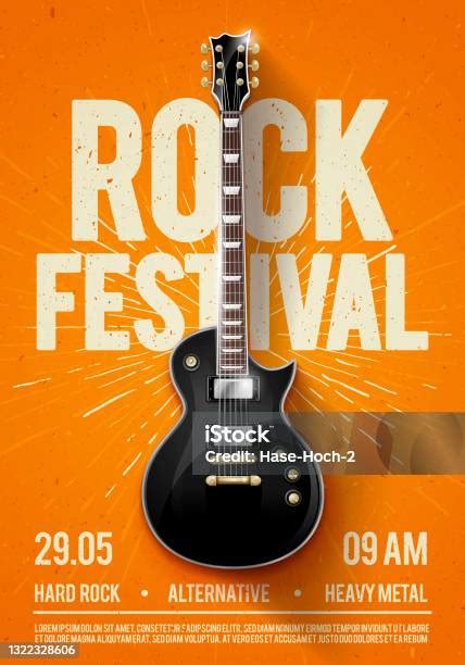 벡터 일러스트 오렌지 록 페스티벌 콘서트 파티 전단지 또는 기타포스터 디자인 템플릿 텍스트 와 배경에 멋진 효과를위한 장소