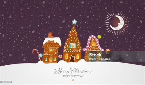 크리스마스 인사말 카드 와 3개 와 저 저 과 저승달 와 별 통하고 있는 밤하늘 배경 벡터 일러스트 레이 션입니다 Comfort Food에 대한 스톡 벡터 아트 및 기타