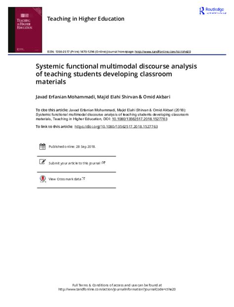 Pdf Systemic Functional Multimodal Discourse Analysis Of Teaching