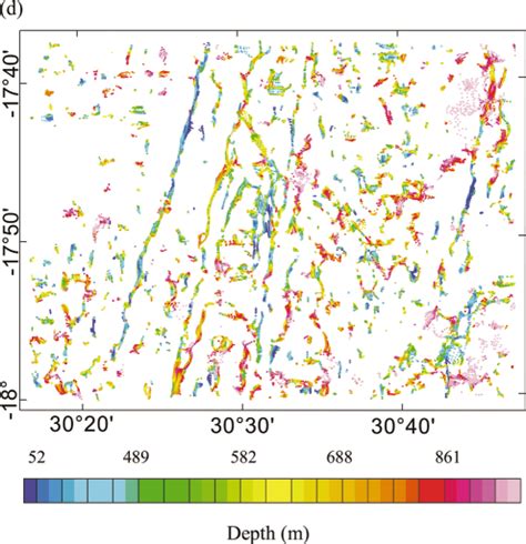 data and results from euler deconvolution over a section of the great
