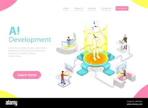 Flat Isometric Vector Landing Page Template Of Ai Development Robot Flat Isometric Vector Landing Page Template Of Ai Development Robot