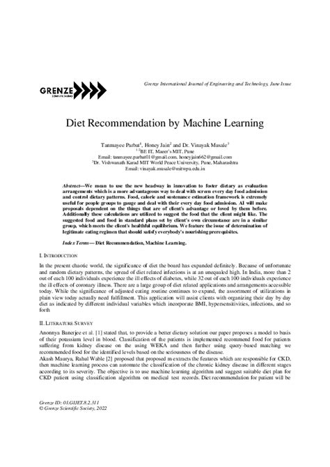 Pdf Diet Recommendation By Machine Learning
