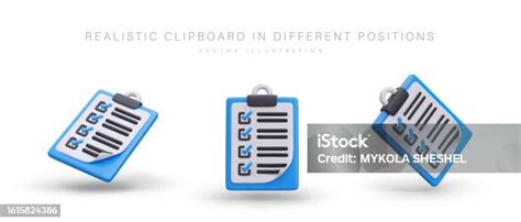 사실적인 클립보드 리프 클립이 있는 보드 설문지 완료된 작업이 포함된 설문조사 시트 3차원 형태에 대한 스톡 벡터 아트 및 기타