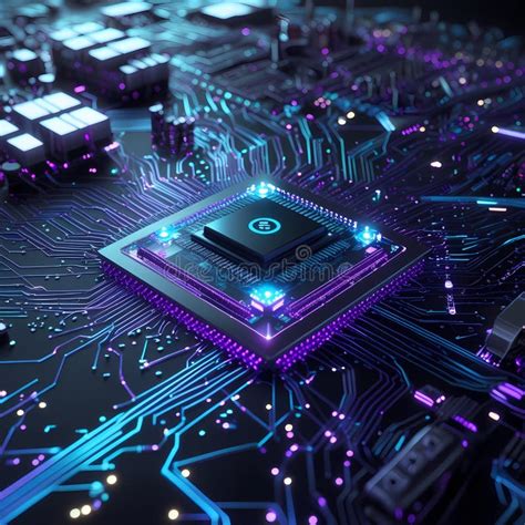 Futuristic Microchip On Illuminated Circuit Board Ai Circuit Stock Image Image Of Advanced
