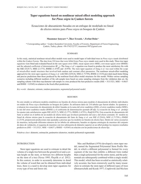 Pdf Taper Equations Based On Nonlinear Mixed Effect Modeling Approach